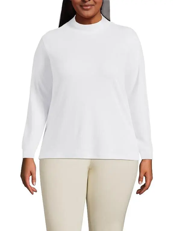LANDS' END Relaxed Cotton Long Sleeve Mock Turtleneck - White