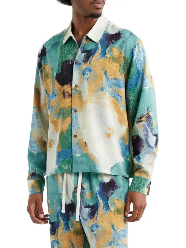 RIZORT Vincent Abstract Print Button-up Shirt - Green
