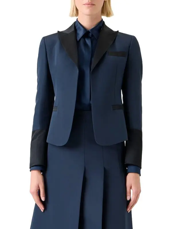 Akris Deneuve Silk Crop Blazer - Navy