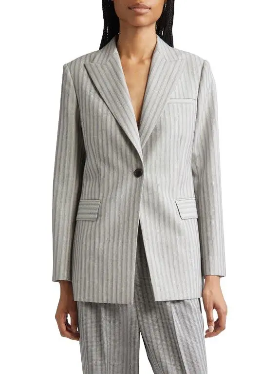 Partow Bow Textured Stripe Virgin Wool Blazer - Light Grey Stripe