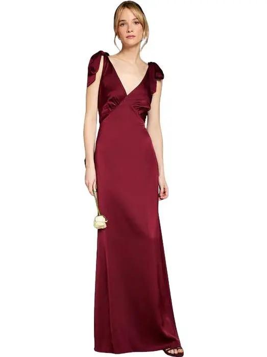 Coast Satin Tie-shoulder Maxi Dress - Malbec