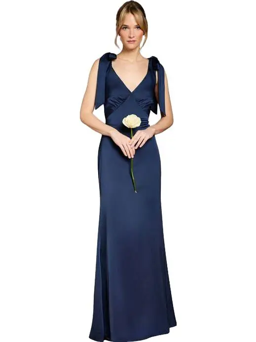 Coast Satin Tie-shoulder Maxi Dress - Navy