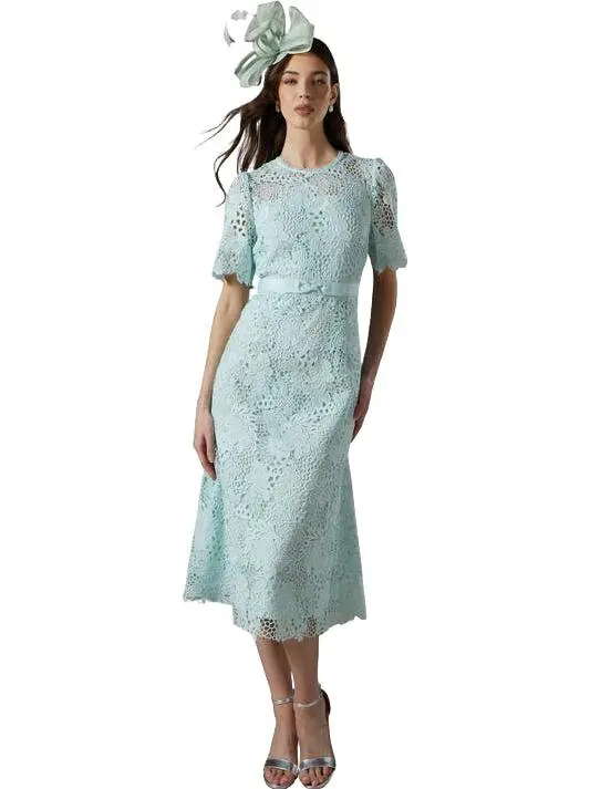 Coast Lace Bow Belt Midi Dress - Sage
