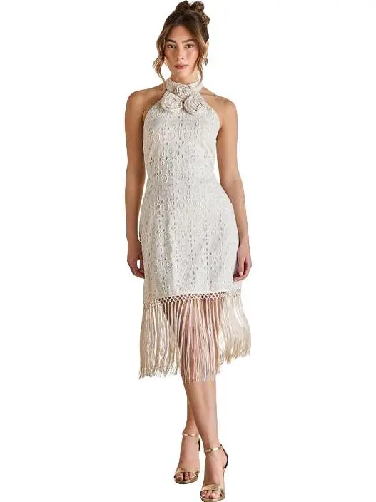 Coast Broderie Fringe Halter Dress - White