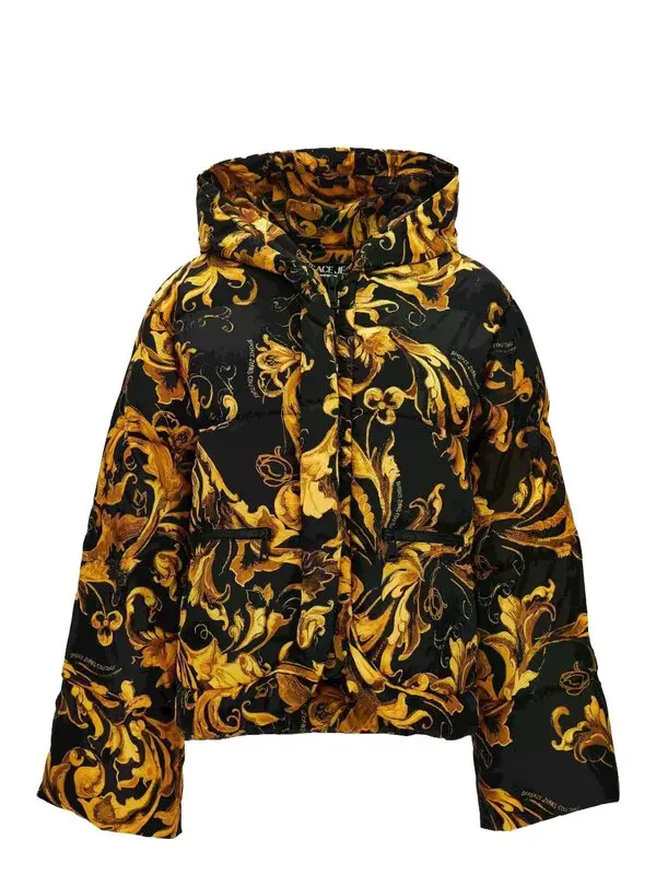 Versace Baroque-print Hooded Puffer Jacket - Black