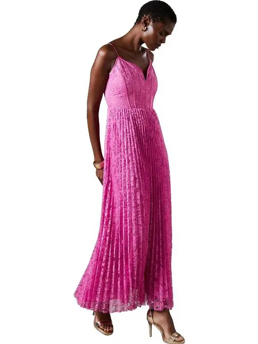 Coast Lace Pleated Maxi Dress - Pink