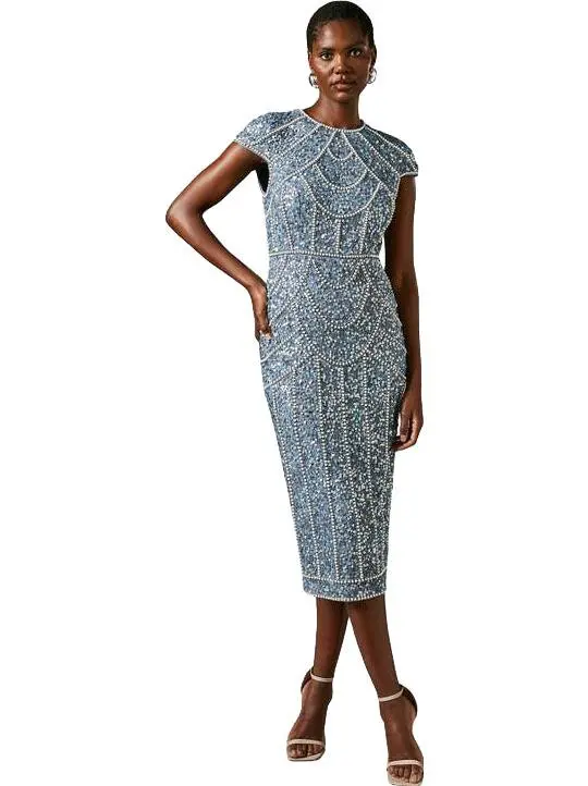 Coast Embellished Pencil Dress - Dusty Blue
