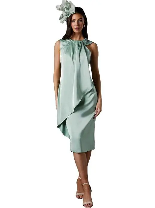 Coast Sleeveless Satin Frill Midi Dress - Sage