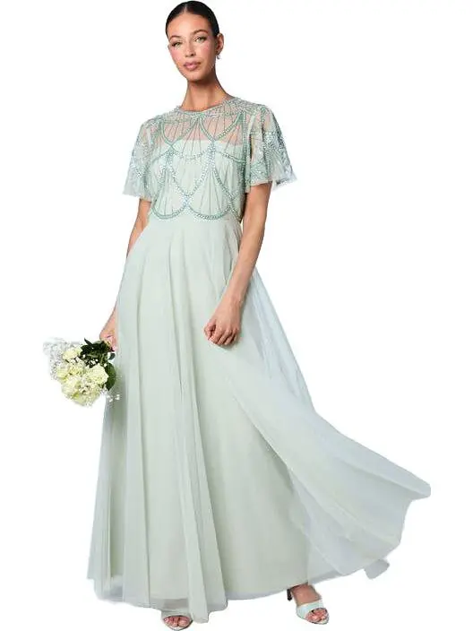 Coast Embellished Bodice Flutter Sleeve Maxi Dress - Sage