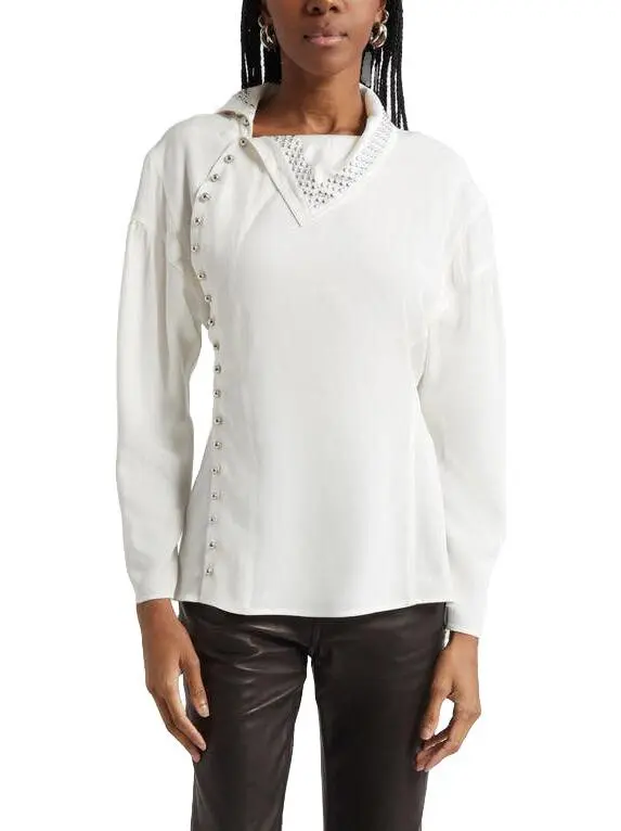 Rabanne Studded Asymmetric Reversed Satin Top - Coconut Milk
