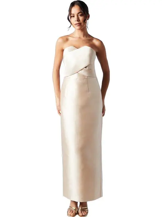 Coast Bandeau Twill Bridesmaids Dress With Bow Back - Champagne