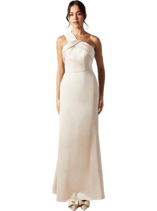 Coast Satin Maxi Dress With Asymmetric Neckline - Champagne