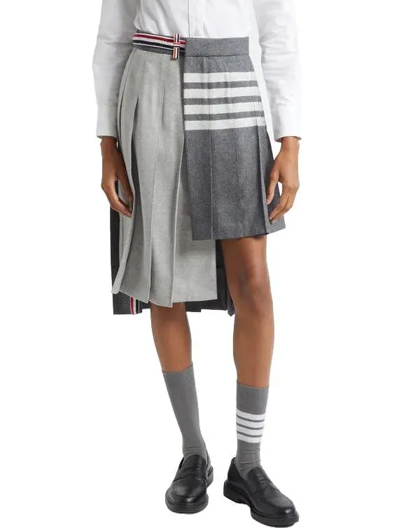 Thom Browne Pleated Asymmetric Mixed Media Wrap Skirt - Medium Grey