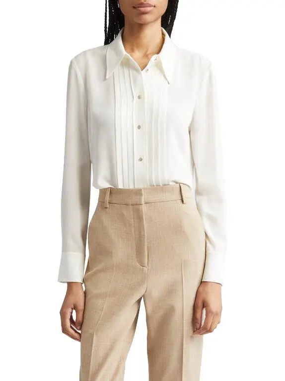 St. John Silk Crepe Georgette Button-up Shirt - Ivory
