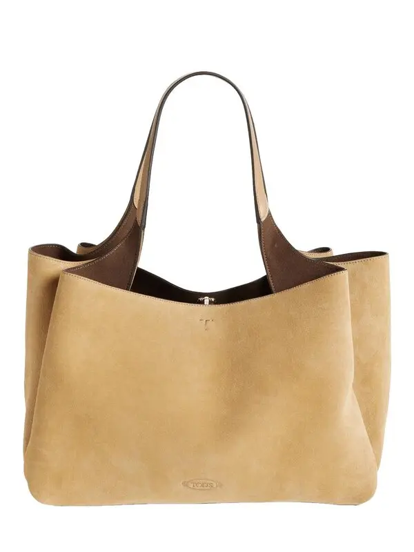 TOD'S Medium Apa Suede Tote - Biscotto/ginger