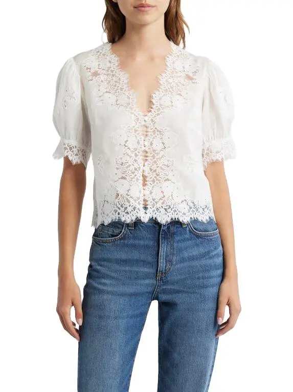 DÔEN Idella Lace-trim Ramie Top - Salt