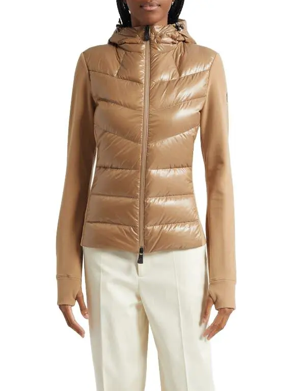 Moncler Fleece & Quilted Down Hooded Jacket - Beige