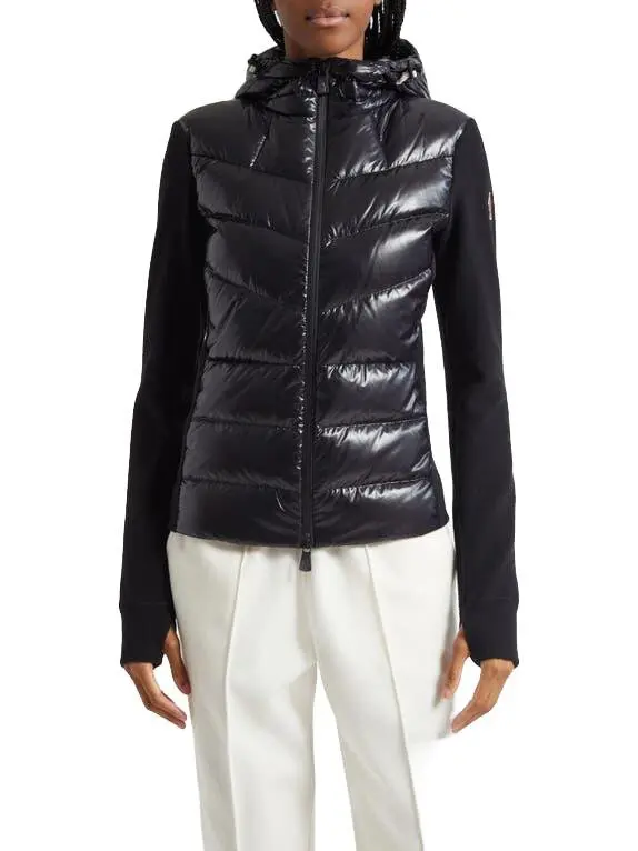 Moncler Fleece & Quilted Down Hooded Jacket - Black