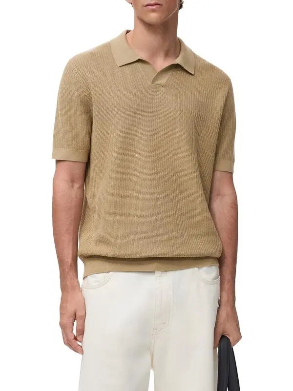 Mango Rib Johnny Collar Polo - Beige
