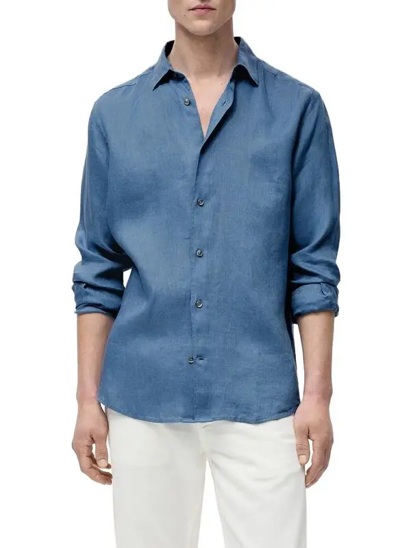 Mango Classic Fit Linen Button-up Shirt - China Blue