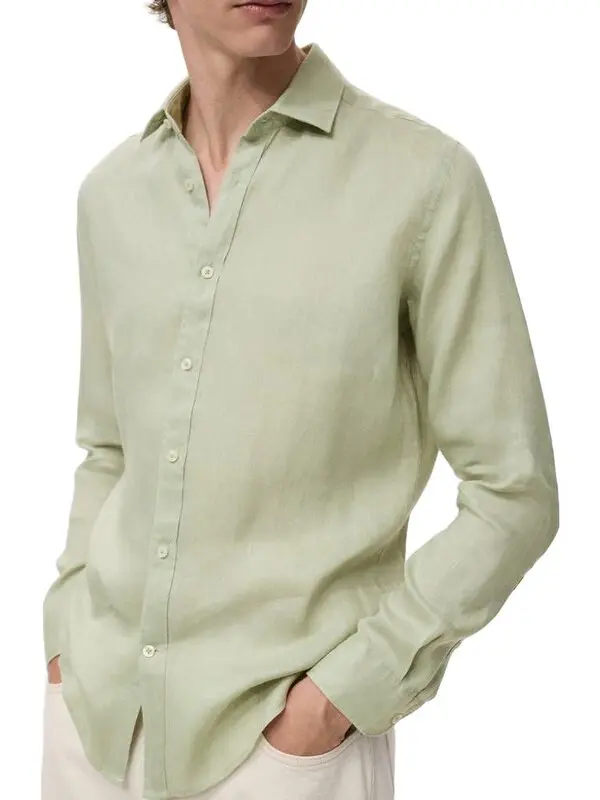 Mango Classic Fit Linen Button-up Shirt - Pastel Green