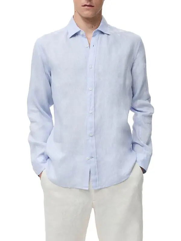 Mango Classic Fit Linen Button-up Shirt - Sky Blue