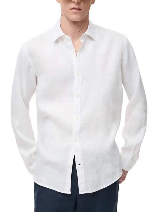 Mango Classic Fit Linen Button-up Shirt - White