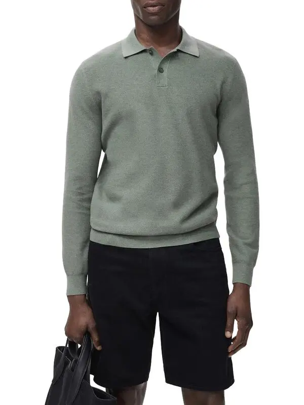 Mango Long Sleeve Piqué Polo - Forest Green