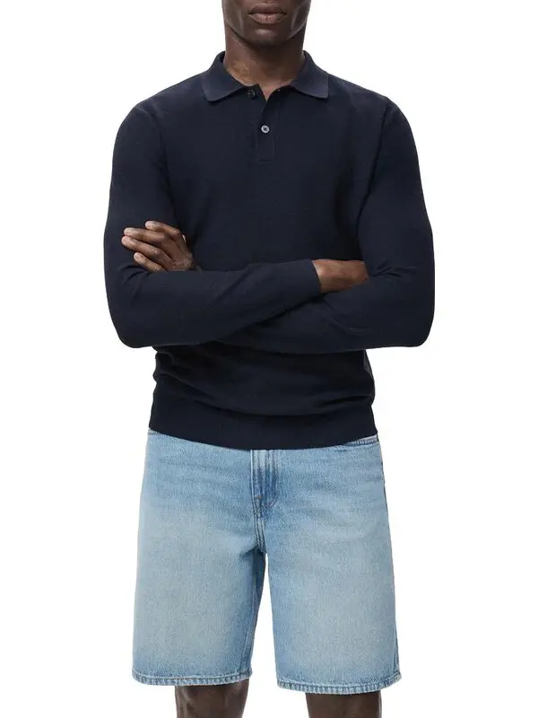 Mango Long Sleeve Piqué Polo - Navy