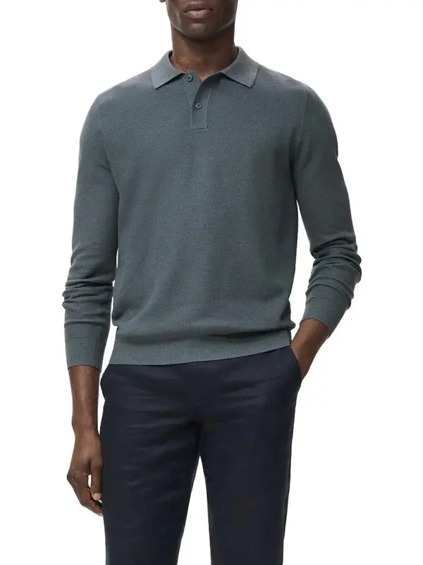 Mango Long Sleeve Piqué Polo - Petrol Blue