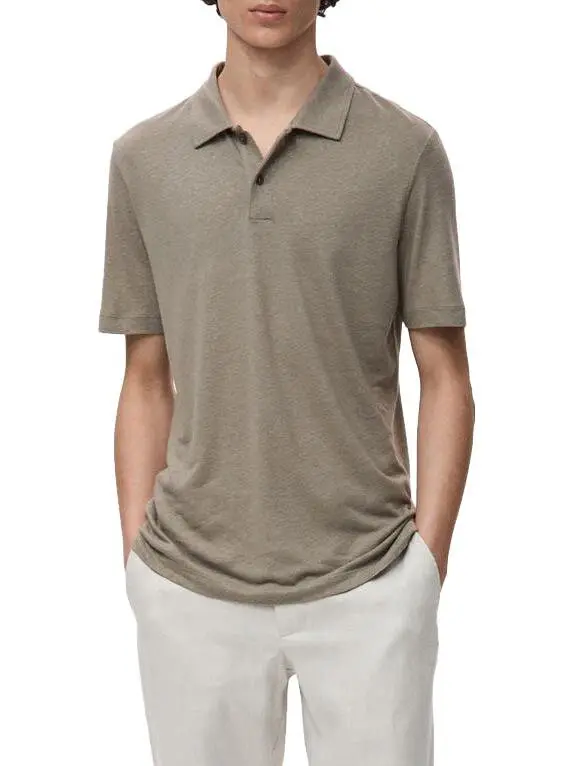 Mango Slim Fit Linen Blend Jersey Polo - Chocolate