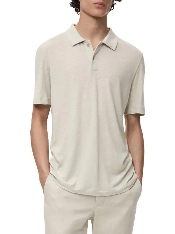 Mango Slim Fit Linen Blend Jersey Polo - Ice Grey