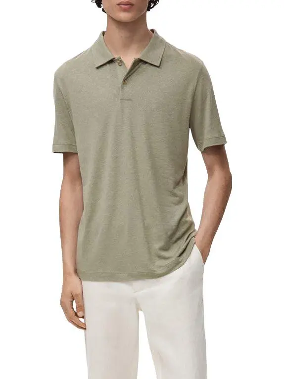 Mango Slim Fit Linen Blend Jersey Polo - Medium Green