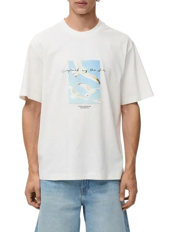 Mango Relaxed Fit Graphic T-shirt - Off White