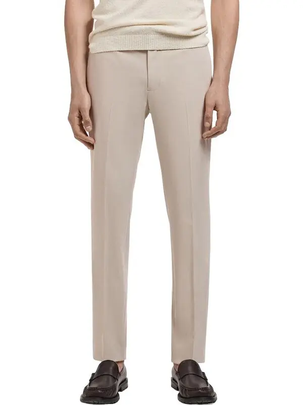 Mango Slim Fit Flat Front Trousers - Beige