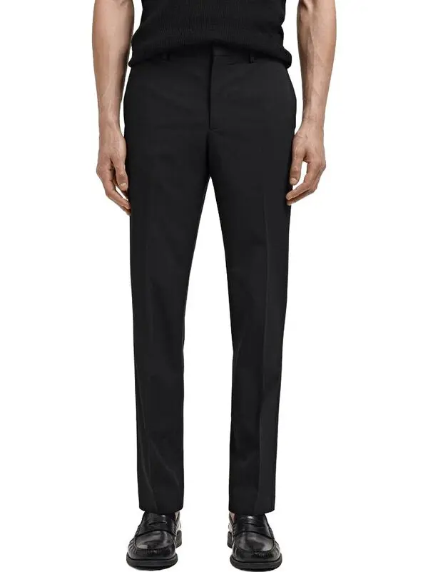 Mango Slim Fit Flat Front Trousers - Black