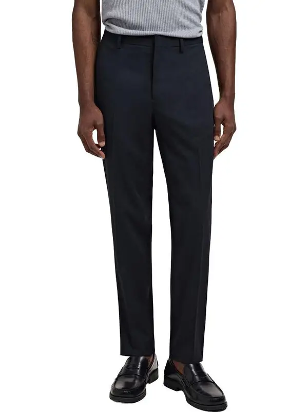 Mango Slim Fit Flat Front Trousers - Dark Navy