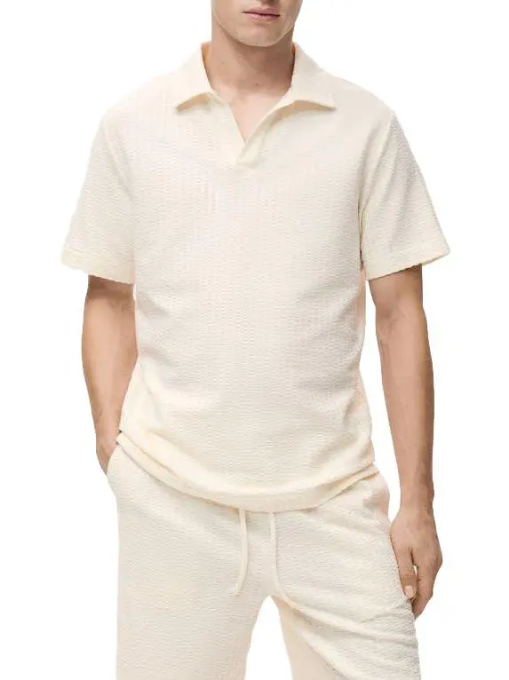 Mango Seersucker Johnny Collar Polo - Ecru