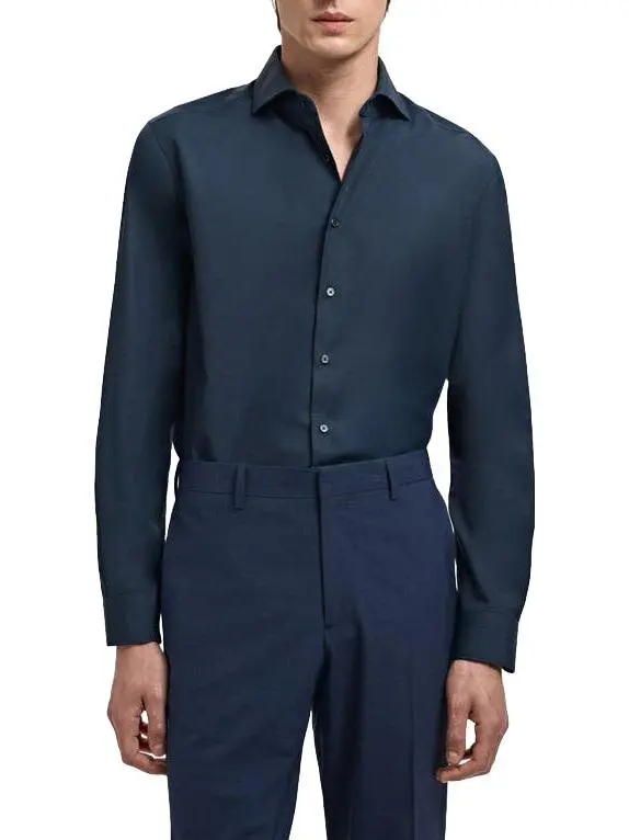 Mango Slim Fit Cotton Poplin Button-up Shirt - Dark Navy