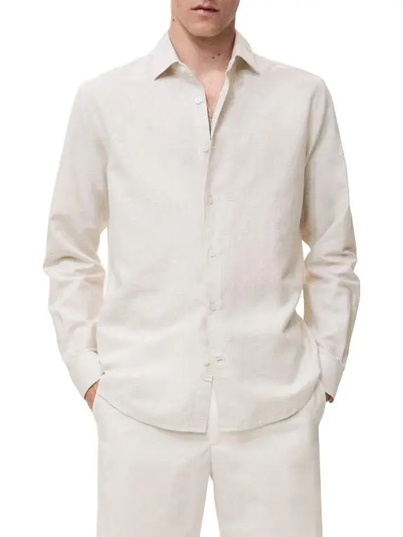 Mango Regular Fit Cotton & Linen Button-up Shirt - Off White