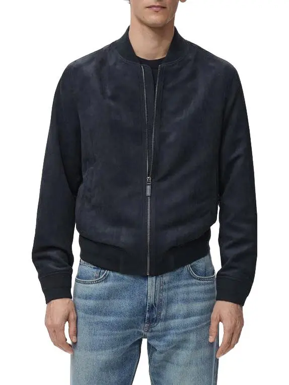 Mango Faux Suede Bomber Jacket - Night Blue