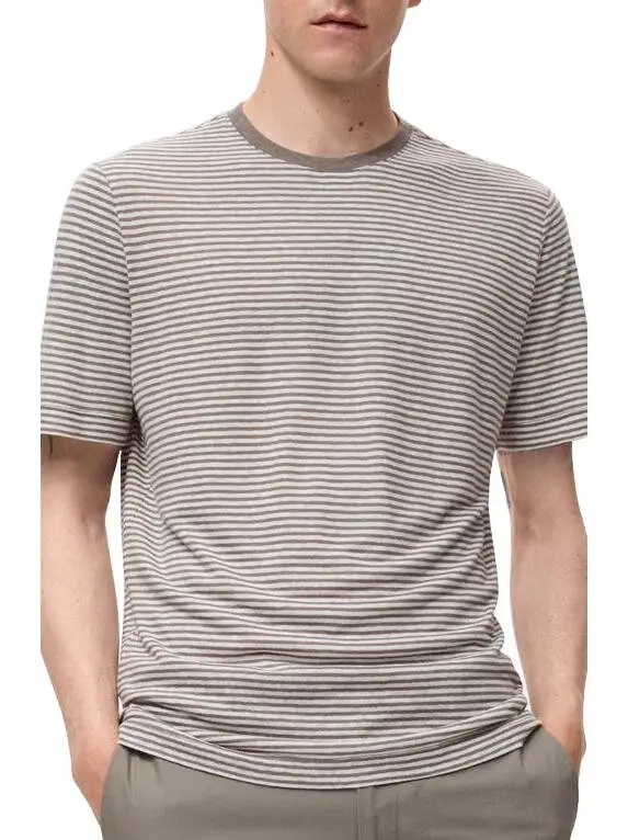 Mango Slim Fit Stripe Linen Blend T-shirt - Off White