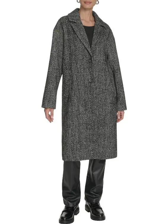 LEVI'S Longline Coat - Black Houndstooth