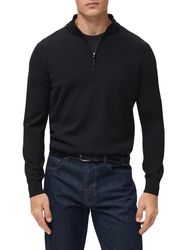 Mango Perkins Wool Quarter Zip Sweater - Black