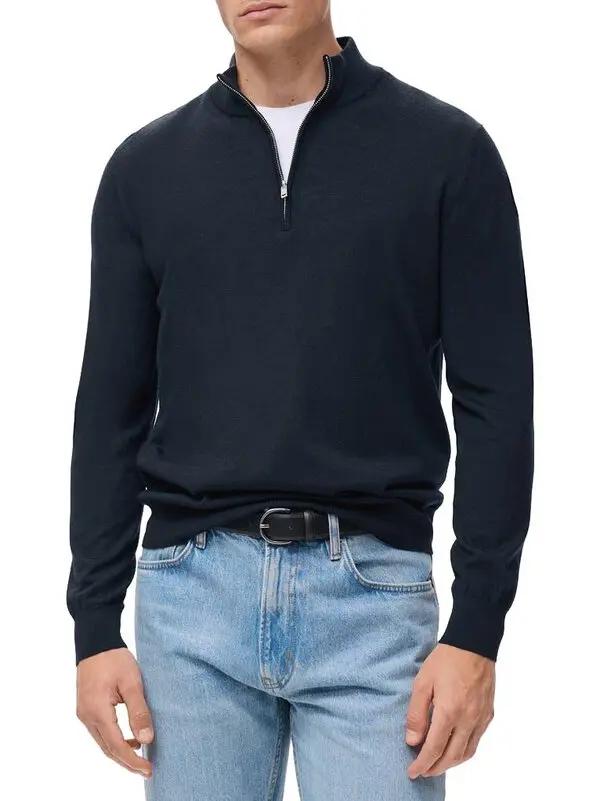 Mango Perkins Wool Quarter Zip Sweater - Navy