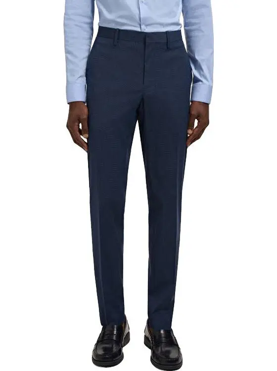 Mango Slim Fit Flat Front Tapered Trousers - Ink Blue