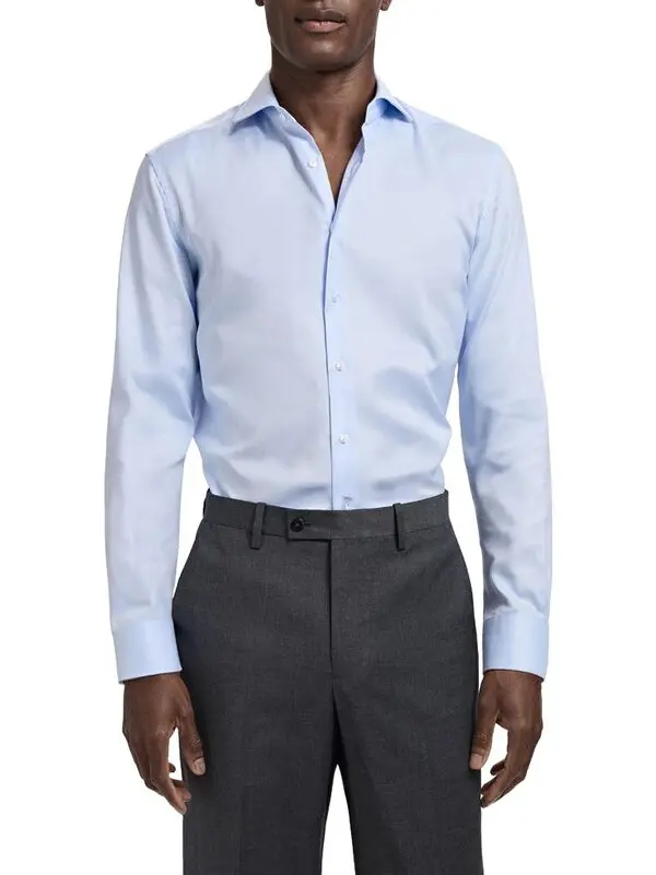 Mango Slim Fit Structured Cotton Button-up Shirt - Sky Blue