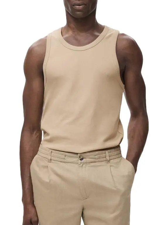 Mango Slim Fit Stretch Cotton Rib Tank Top - Grey - Beige