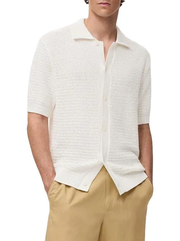 Mango Short Sleeve Knit Button-up Shirt - Off White