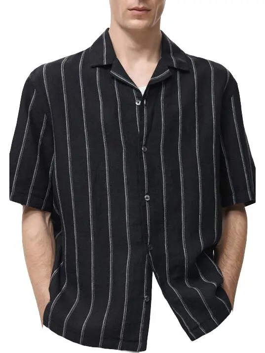 Mango Stripe Linen Camp Shirt - Black